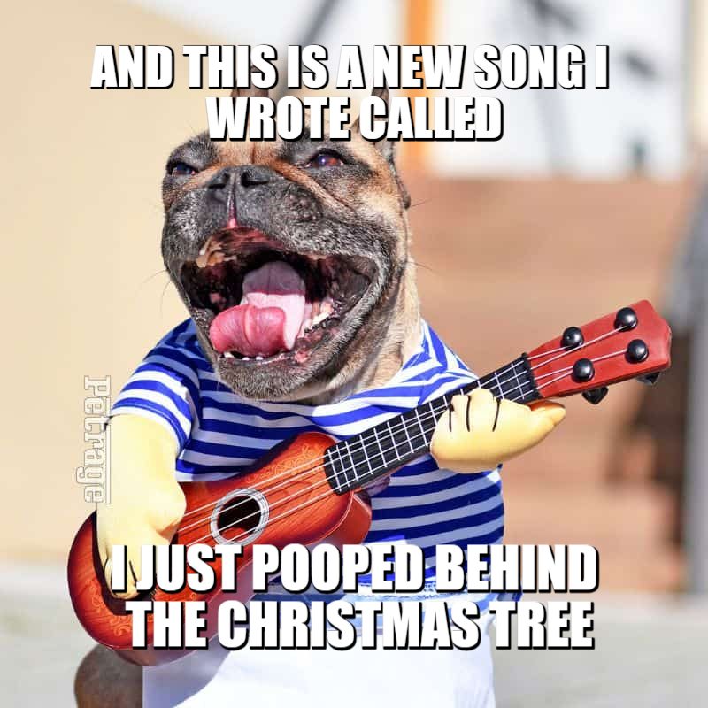 Frenchie Behind the Christmas Tree Meme - PETRAGE